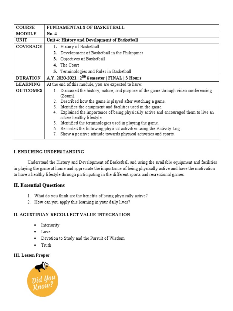 Basketball History and Development Guide | PDF | Basketball Positions ...