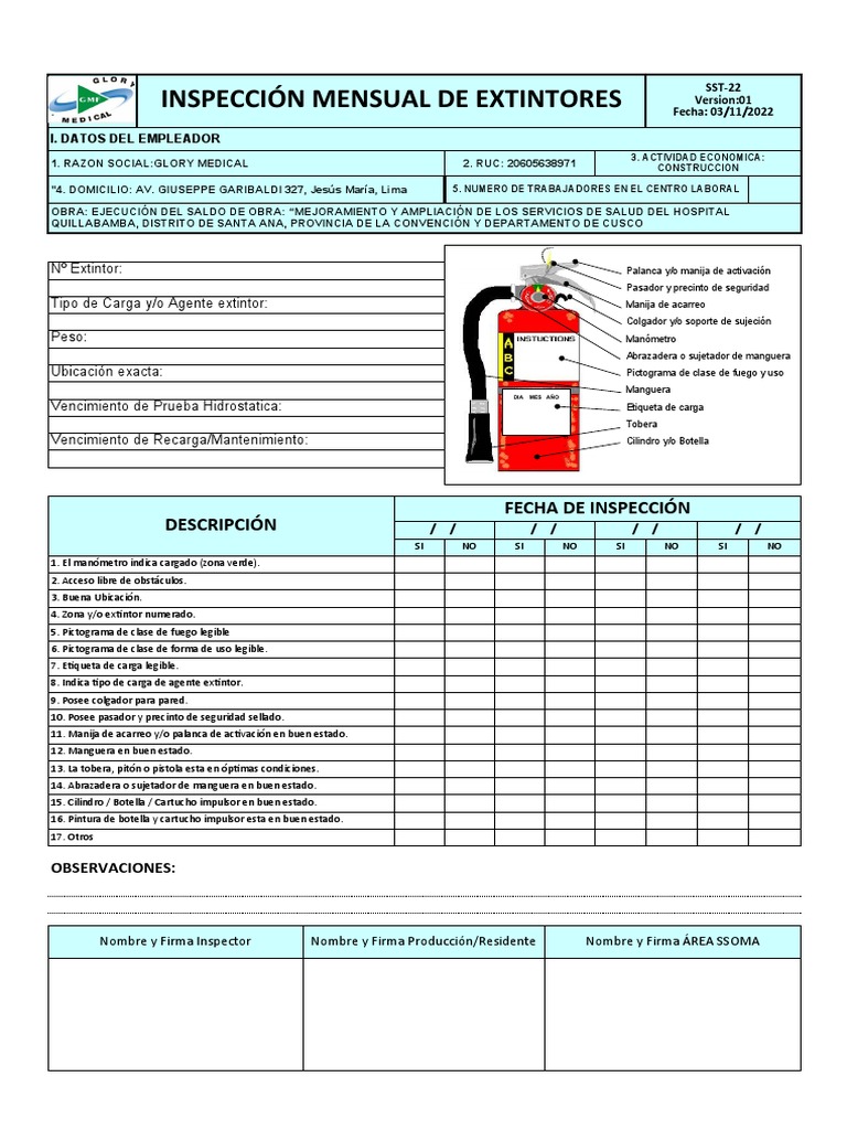 Inspección Mensual de Extintores | PDF