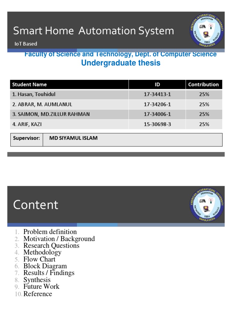 Smart Home Automation System: Undergraduate Thesis | PDF