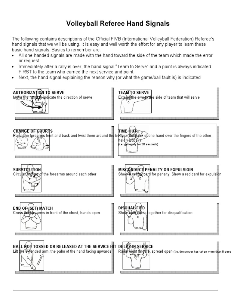 Volleyball Referee Hand Signals Guide | PDF