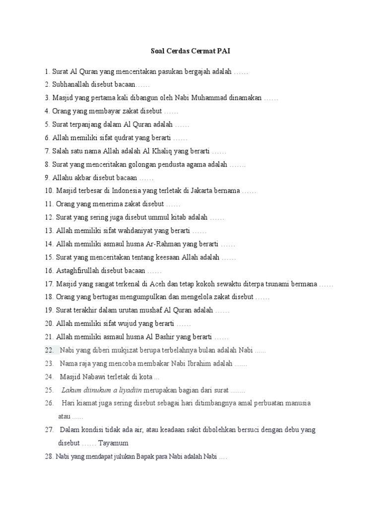 Soal Cerdas Cermat PAI Baru | PDF
