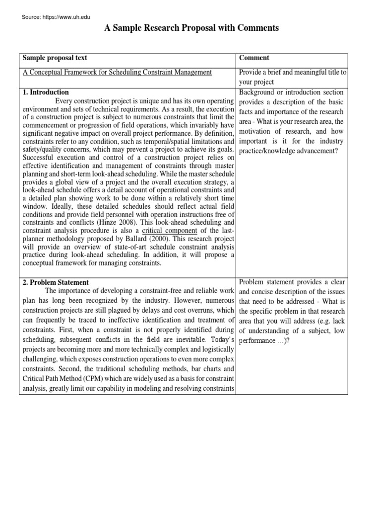 A Sample Research Proposal With Comments | PDF