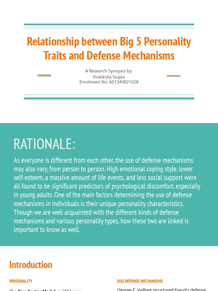 Relationship Between BIG 5 Personality and Defense Mechanism | PDF