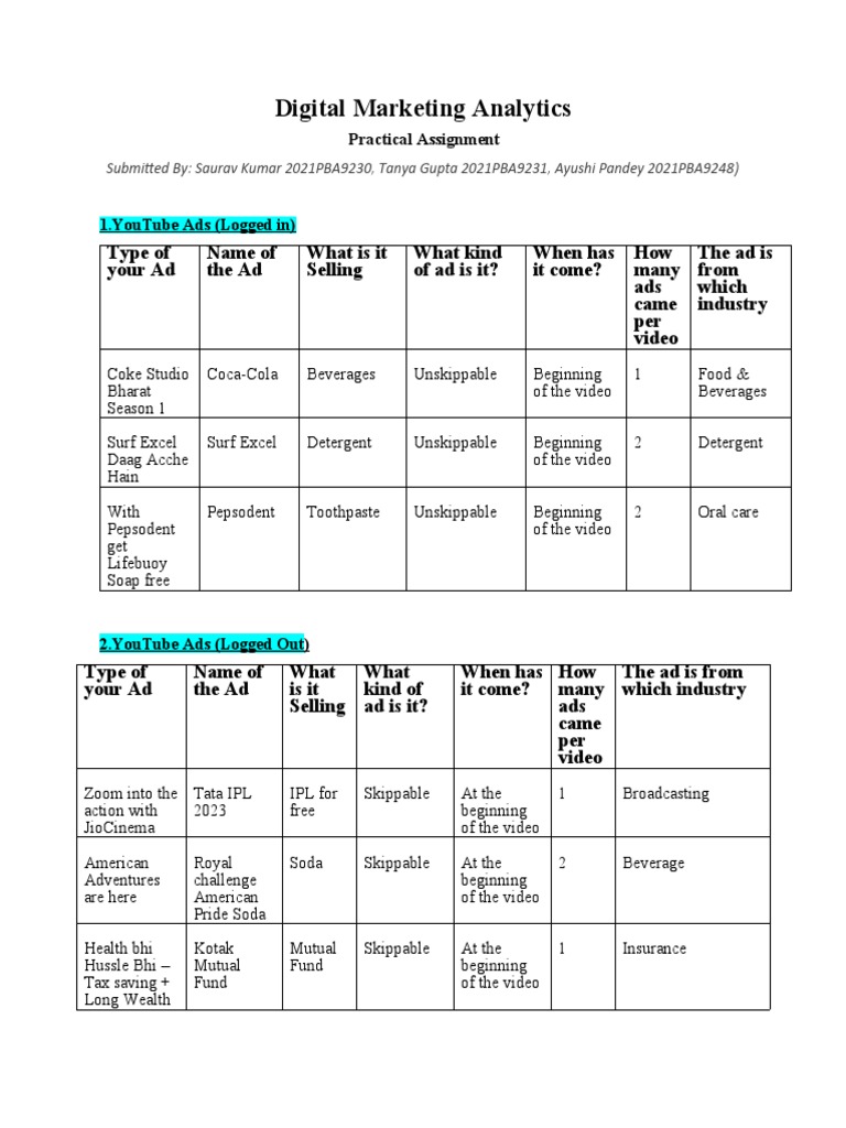 Assignment - Digital Marketing Analytics | PDF | Marketing