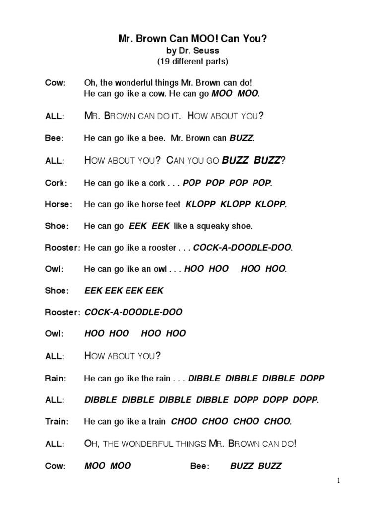 Mr. Brown Can MOO! Can You?: by Dr. Seuss | PDF | Vertebrates
