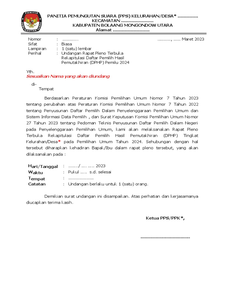 Draft Undangan DPHP PPS | PDF