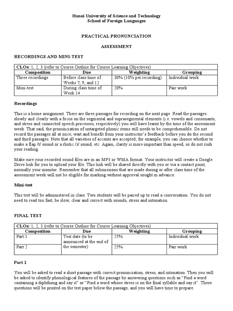 Practical Pronunciation Assessment Guide | PDF | Stress (Linguistics ...