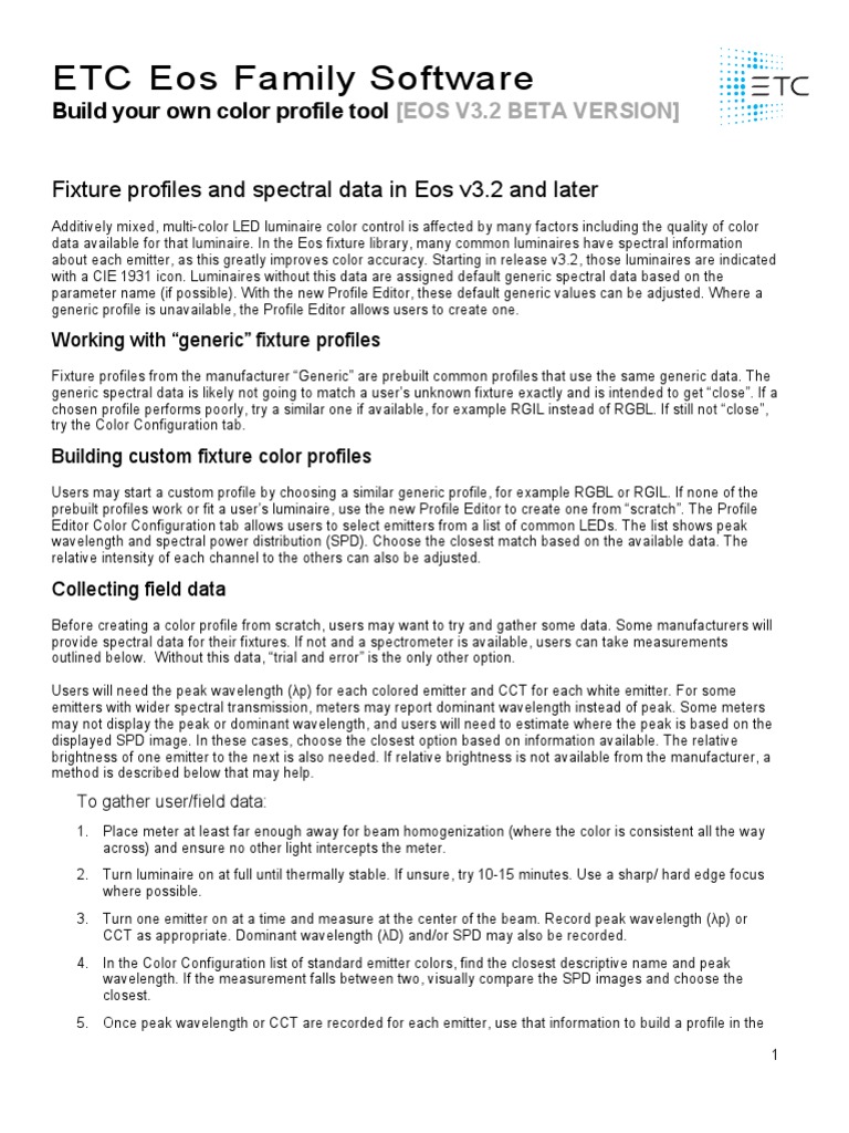 Customizing Generic Profiles in Eos | PDF | Color | Light