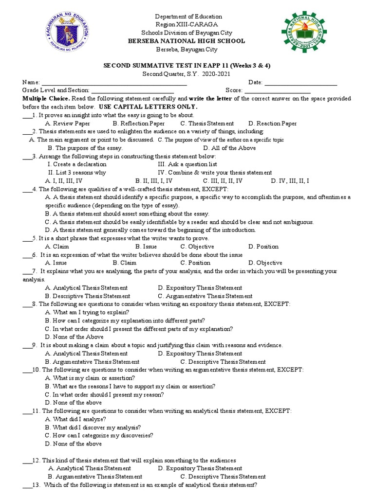 Eapp Sum Q2 W3-4 | PDF | Essays | Cognitive Science