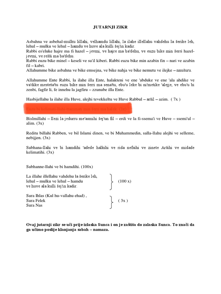 JUTARNJI I VEČERNJI ZIKR Odabrani | PDF