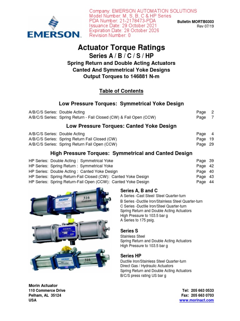 Actuator Torque Ratings: Series A / B / C / S / HP | PDF | Actuator ...