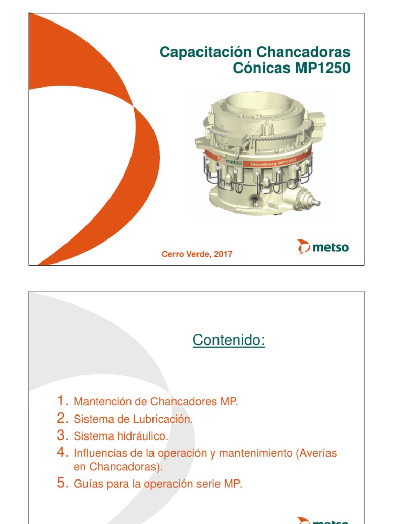 Capacitación Chancadoras Cónicas MP1250: Cerro Verde, 2017 | PDF