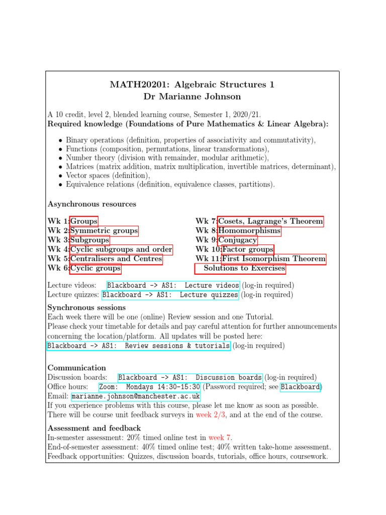 MATH20201: Algebraic Structures 1 DR Marianne Johnson: Week 2/3 | PDF ...