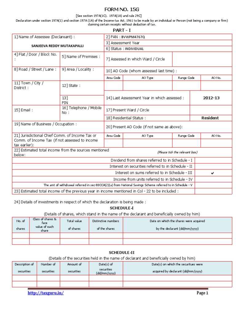 Form No 15G | PDF | Interest | Securities (Finance)