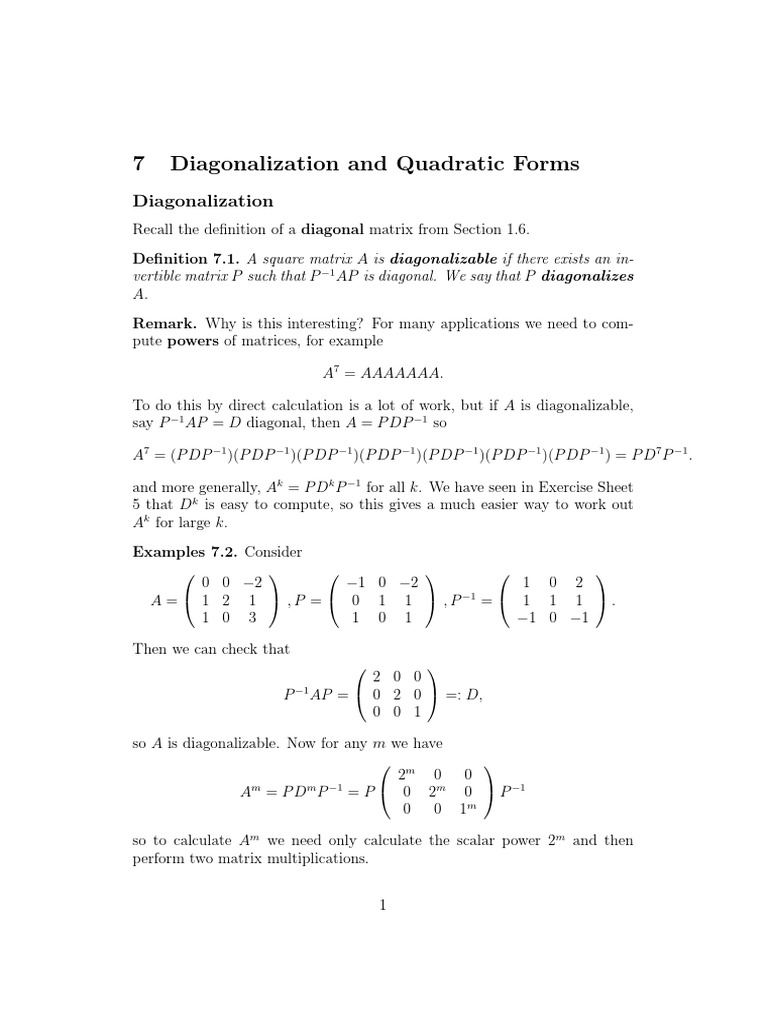 7 Diagonalization and Quadratic Forms | PDF | Basis (Linear Algebra) | Linear Subspace