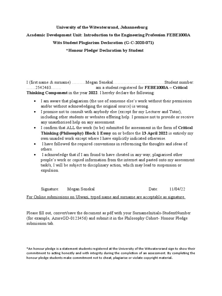 Philosophy Honour Pledge | PDF