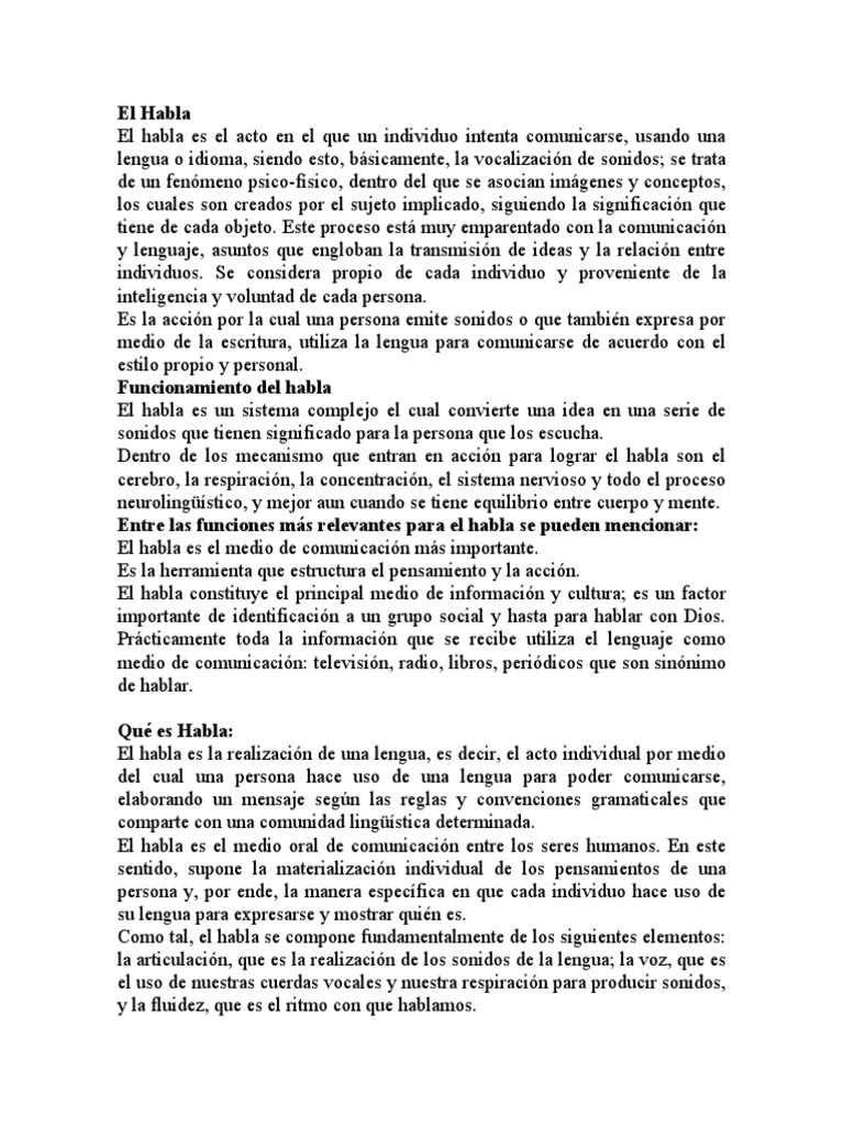 Definición y Concepto del Habla | PDF | Habla | Comunicación