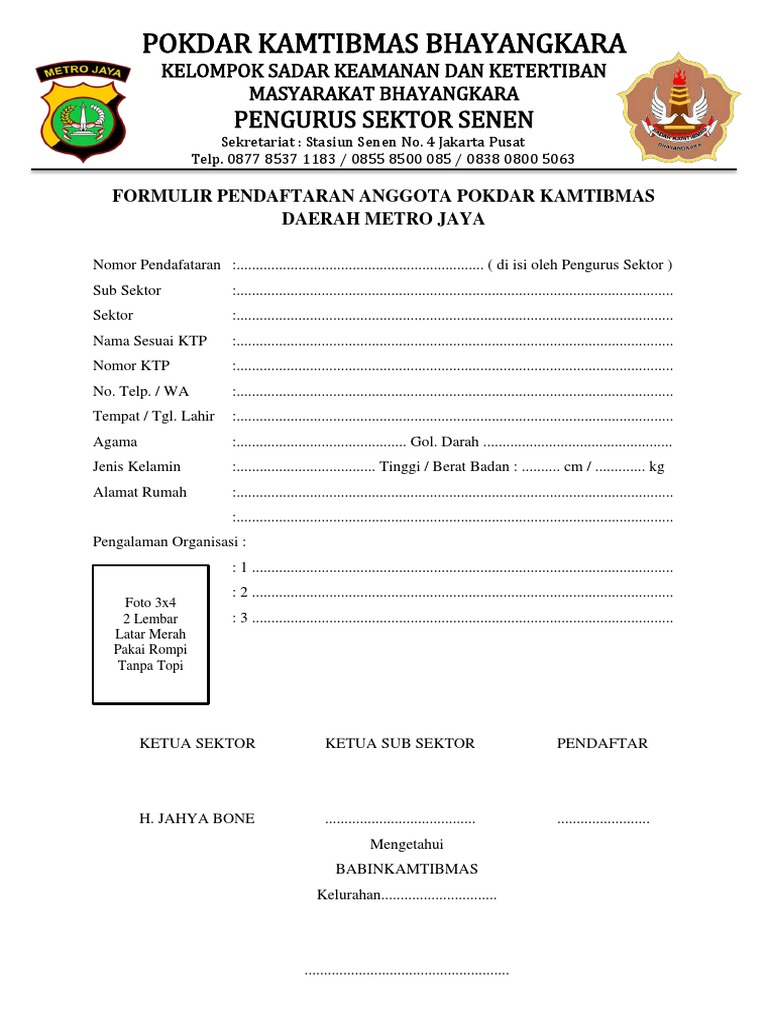 Pokdar Kamtibmas Bhayangkara: Pengurus Sektor Senen | PDF