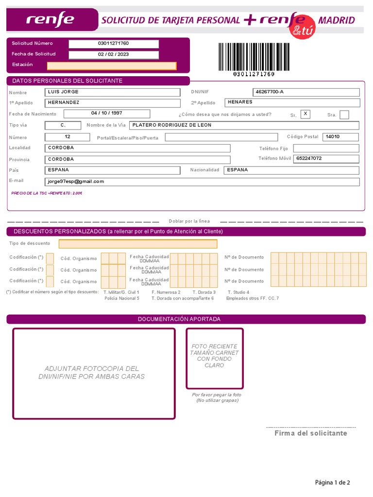 Datos Personales Del Solicitante: Fecha de Solicitud Solicitud Número | PDF