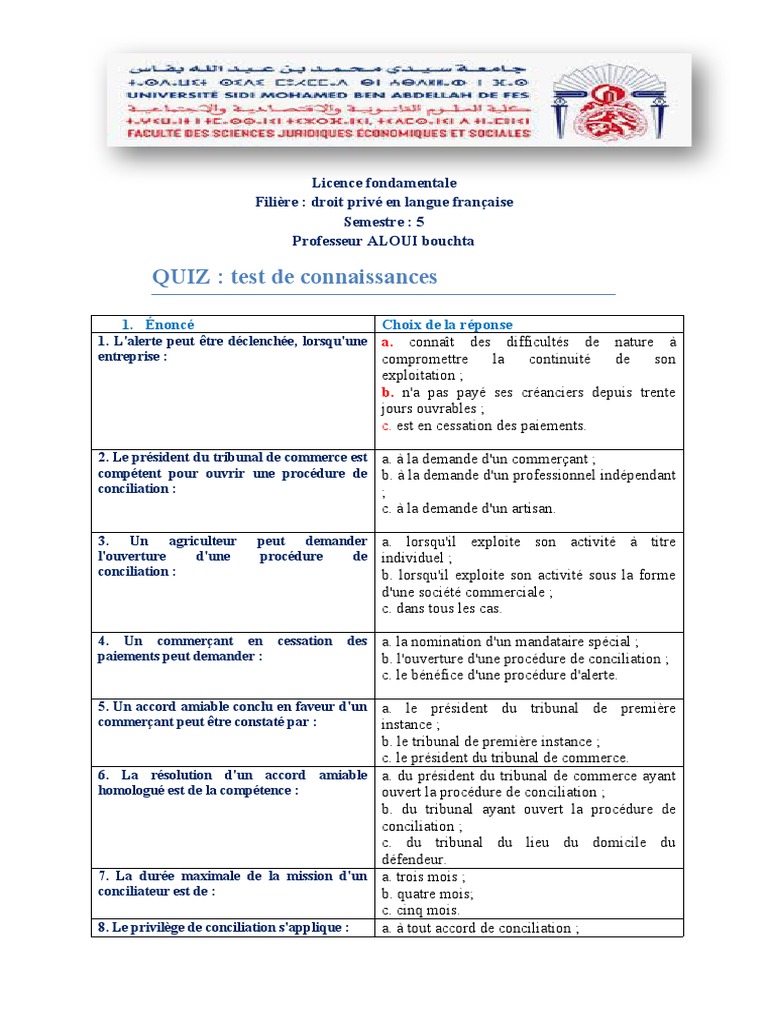 TEST de Connaissance | PDF