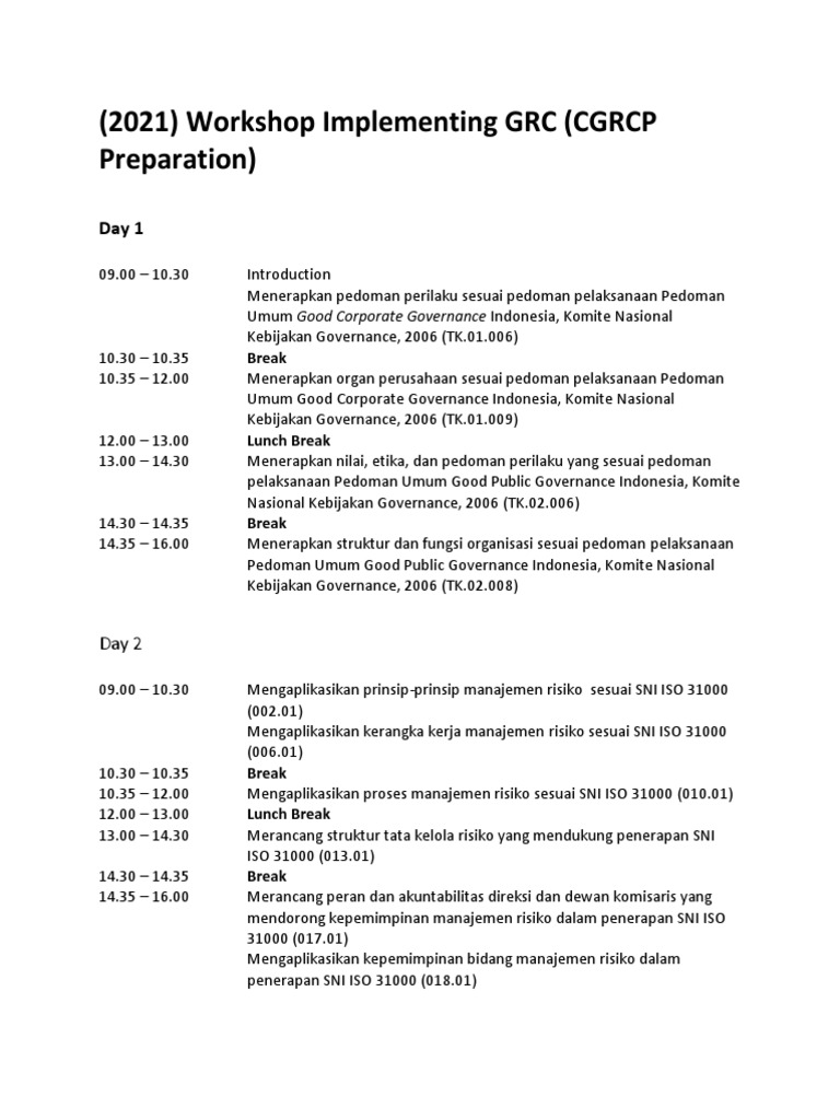 Workshop Implementasi GRC dan CGRCP | PDF