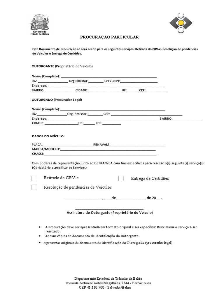 MODELO - PROCURAÇÃO - VEÍCULO - MODELO - PROCURAÇÃO - VEÍCULO - v2 | PDF