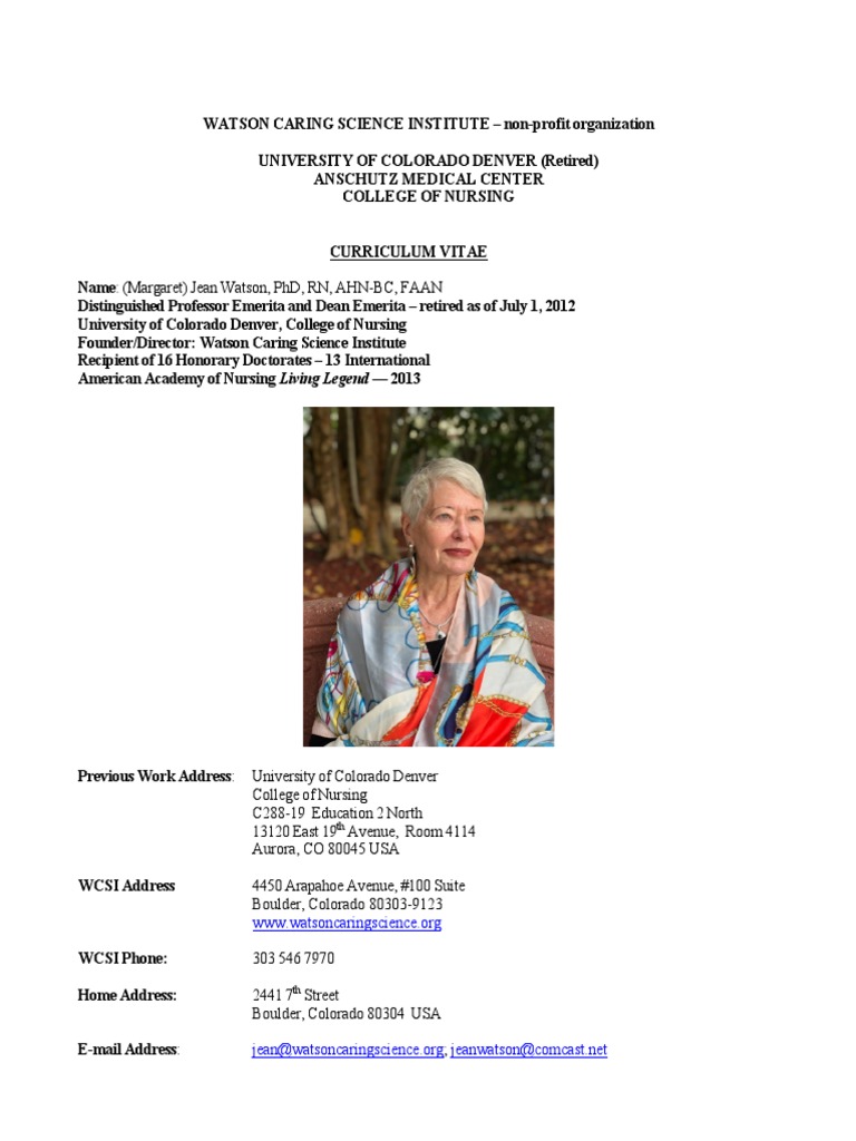 Jean Watson CV | PDF | Nursing | Doctor Of Philosophy