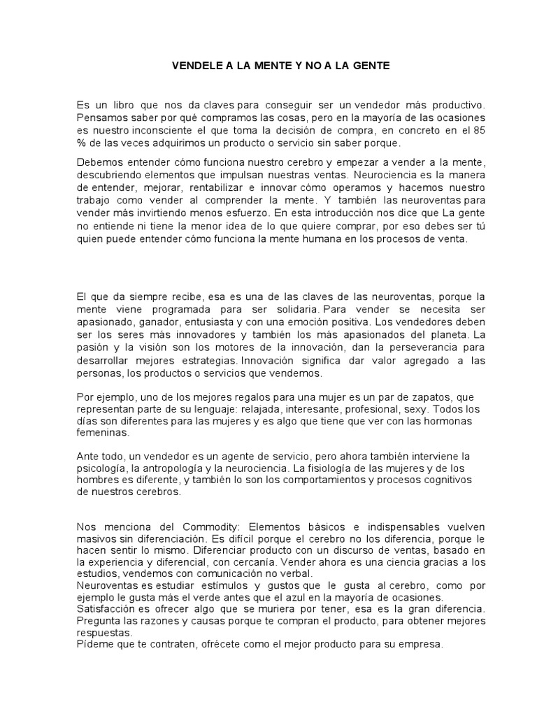 Vendele A La Mente y No A La Gente - Ensayo | PDF | Mente | Comunicación