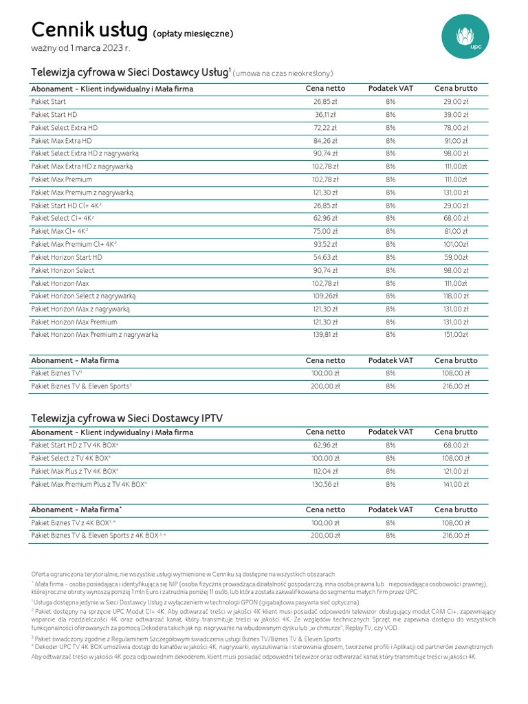 Upc Cennik Uslug b2ccfcc | PDF
