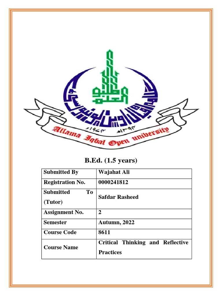 Wajahat Ali (0000241812) 8611 Assignment 2 | PDF | Critical Thinking | Thought