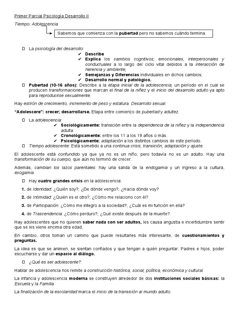 Psicologia Del Desarrollo II | PDF | Adultos | Adolescencia