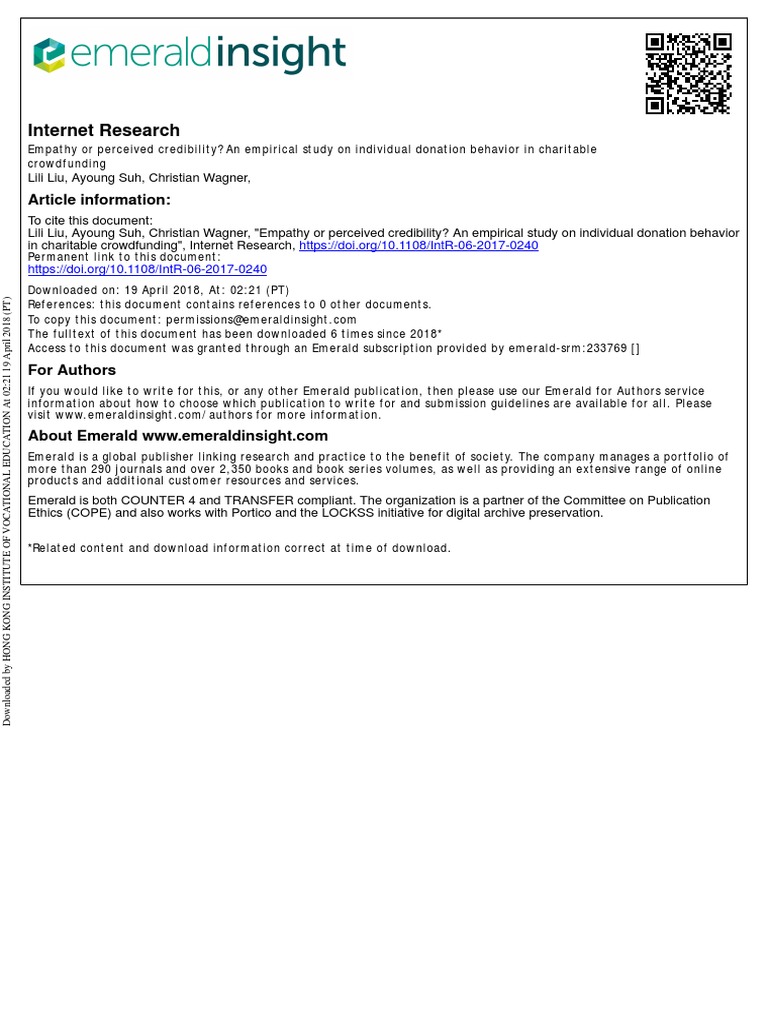 Liu, L. Shu, A. Wagner, C. - (Skala) Intencija Ka Doniranju | PDF | Credibility | Empathy