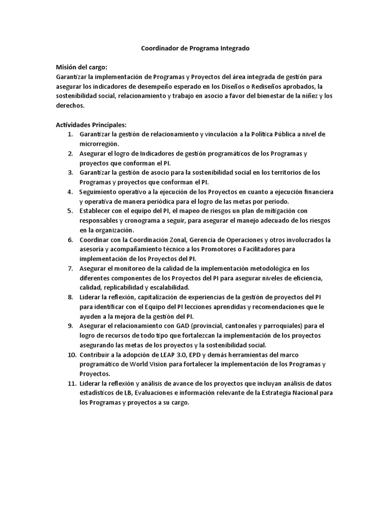 Coordinador de Programa Integrado | PDF | Business