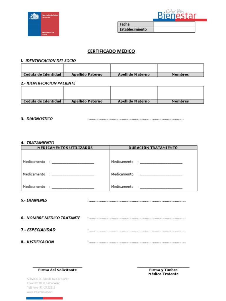 Certificado Medico Chile en Blanco | PDF