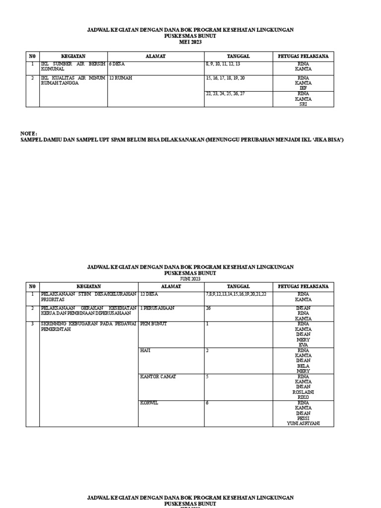 Jadwal Bok Kesling 2023 | PDF