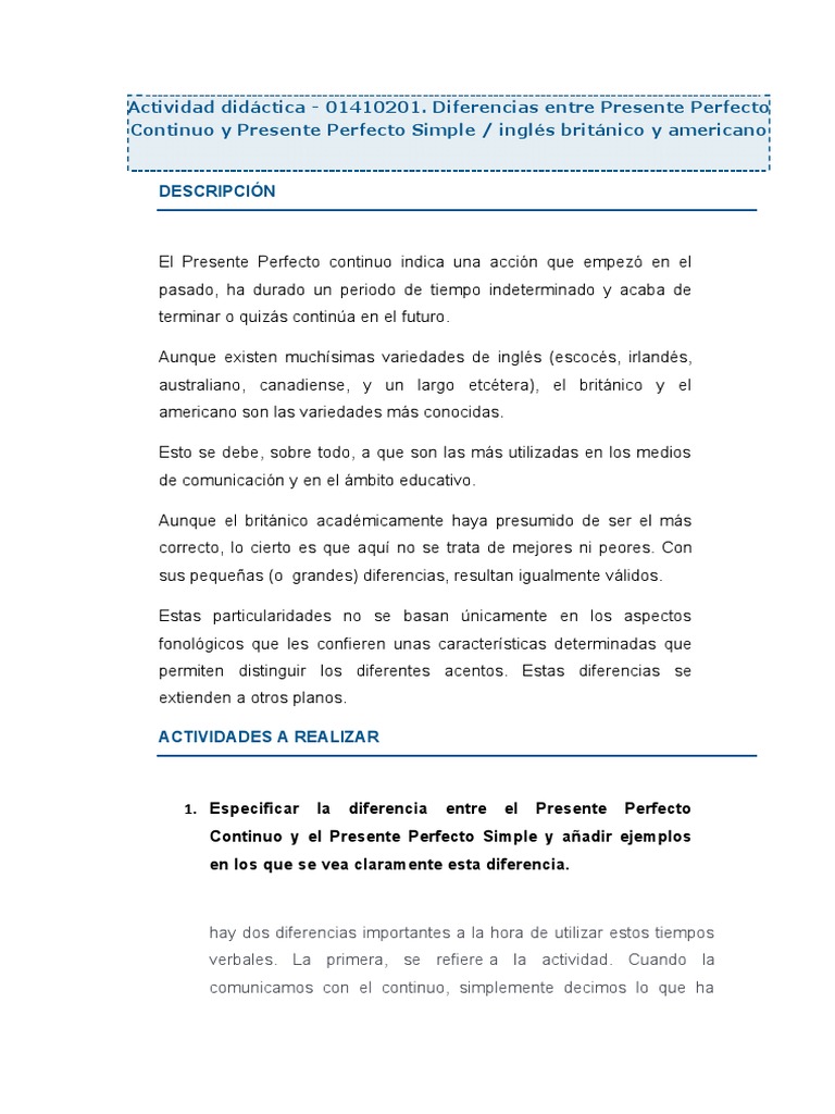 Diferencias Pres Perf Continuo y Pres Perf Simple Ingles Britanico y ...