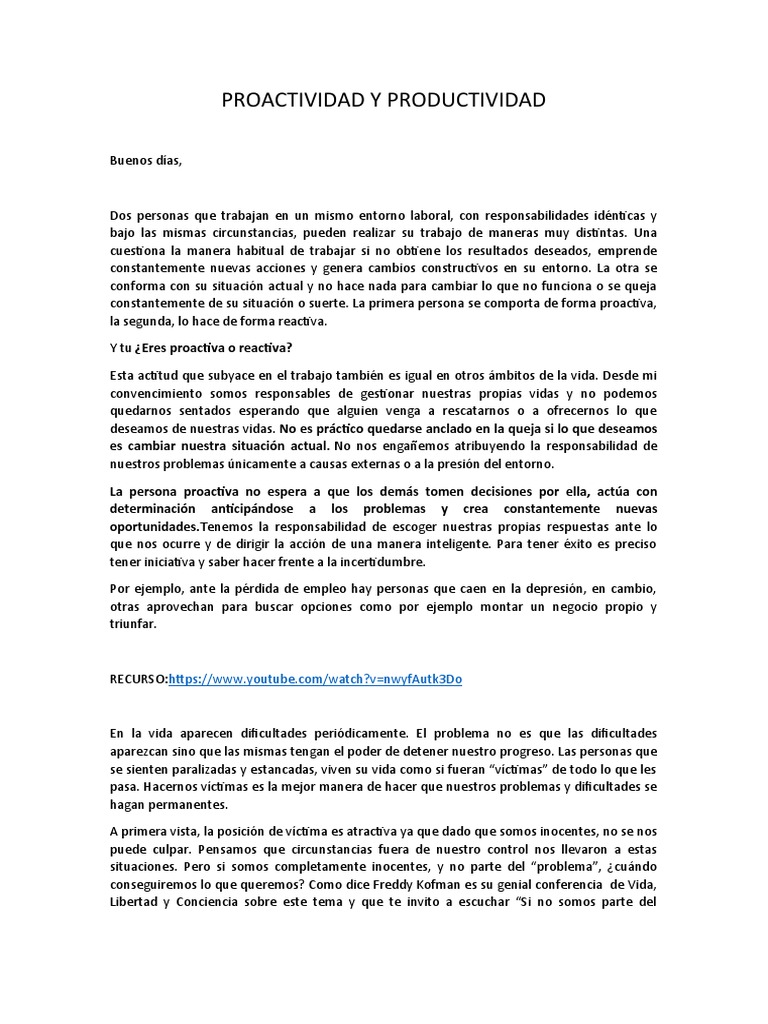 Proactividad y Productividad | PDF