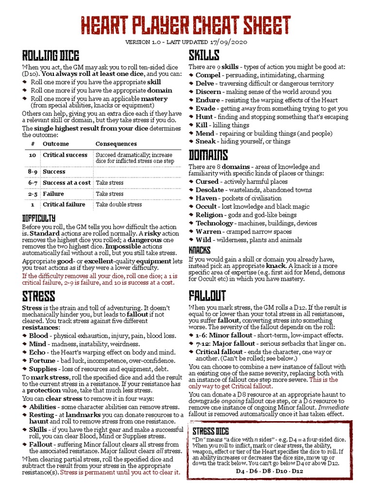 Heart_player_cheat_sheet_1.0 | PDF | Dice