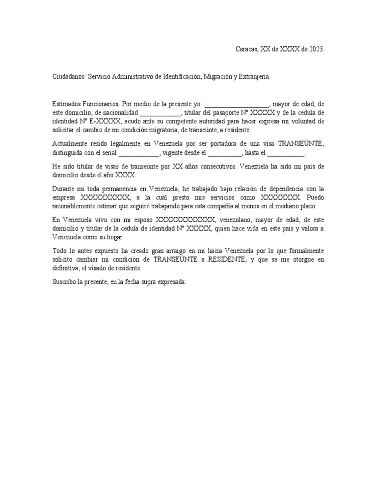 SAIME Modelo Exposición de Motivos VISA RESIDENTE | PDF