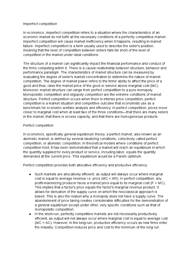Imperfect and Perfect Competition | PDF | Perfect Competition ...