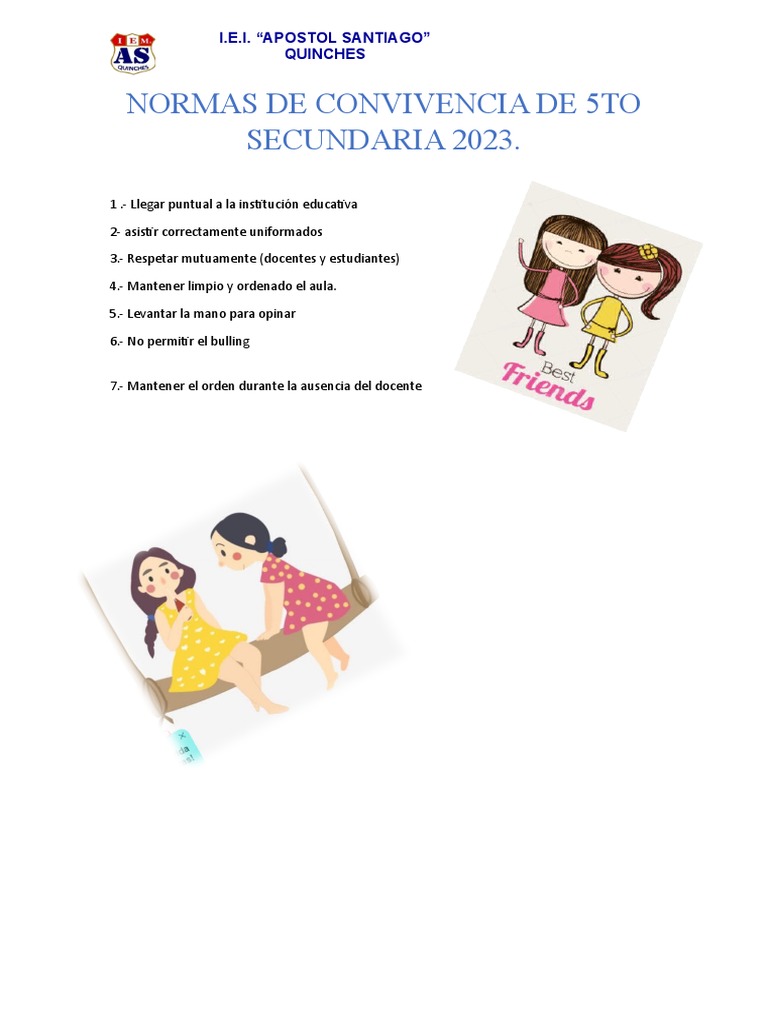 Normas de Convivencia 5to Secundaria 2023 | PDF
