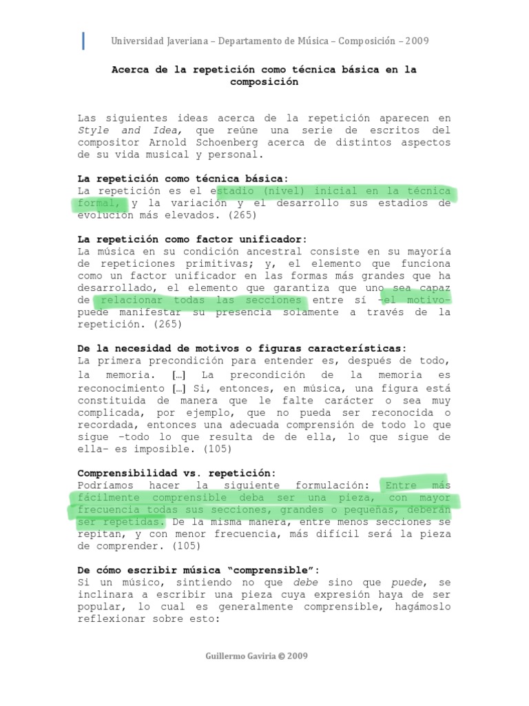 Acerca de La Repetición, Schoenberg-Gaviria | PDF | Composiciones ...