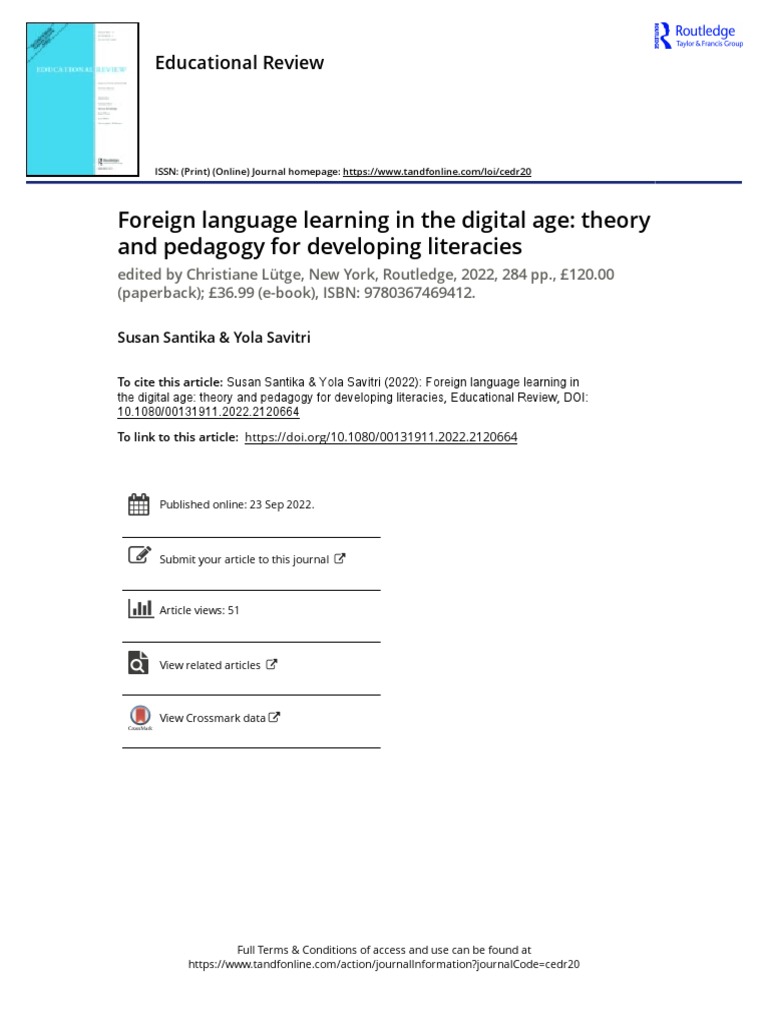 Foreign Language Learning in The Digital Age Theory and Pedagogy For ...