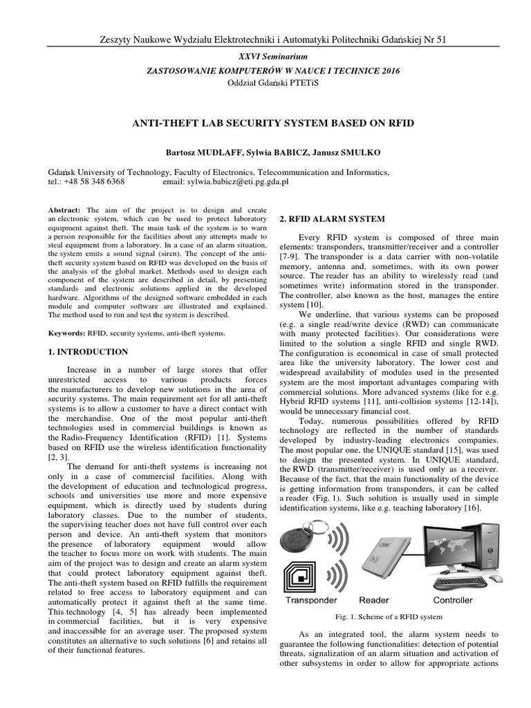 Anti-Theft Lab Security System Based On Rfid | PDF | Radio Frequency Identification | Security Alarm