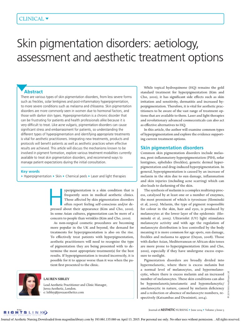 Skin Pigmentation Disorders: Aetiology, Assessment and Aesthetic ...