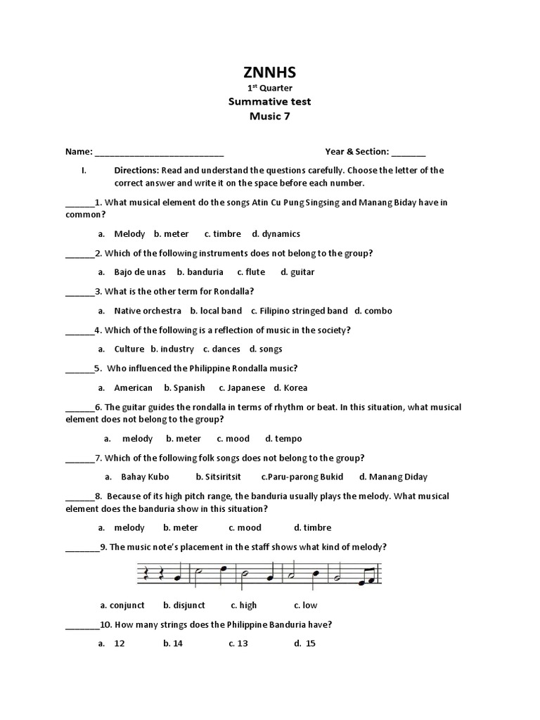 Music 7 Summative Test Guide | PDF | Performing Arts | Entertainment