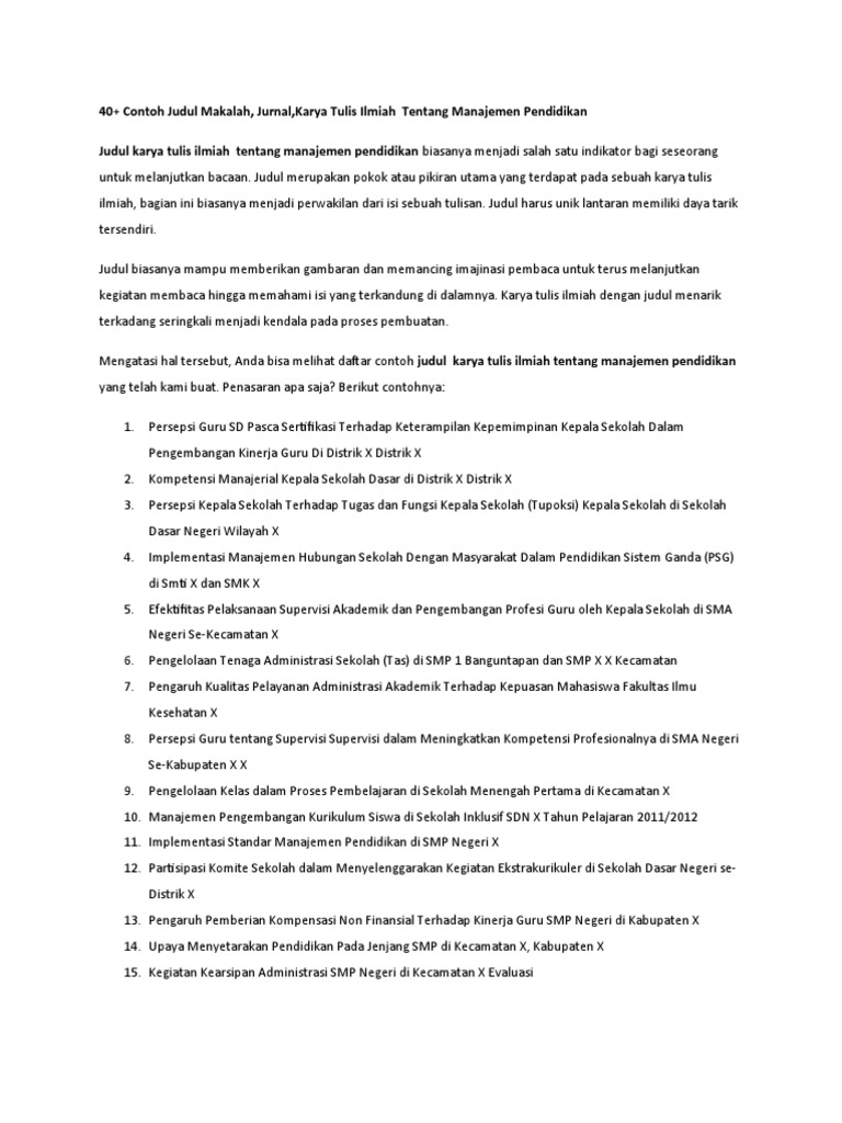 40+ Contoh Judul Makalah, Jurnal, Karya Tulis Ilmiah Tentang Pendidikan ...