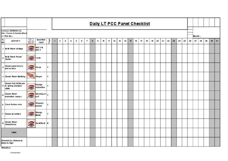 Daily LT PCC Panel Checklist: Site:-Proctor & Gamble, Mandideep Contract:-SIEMENS LTD | PDF