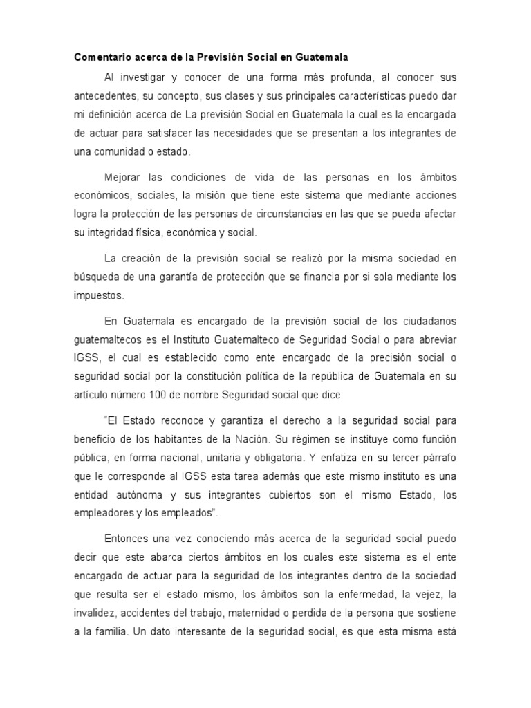 Comentario Acerca de La Previsión Social en Guatemala | PDF | Seguridad ...