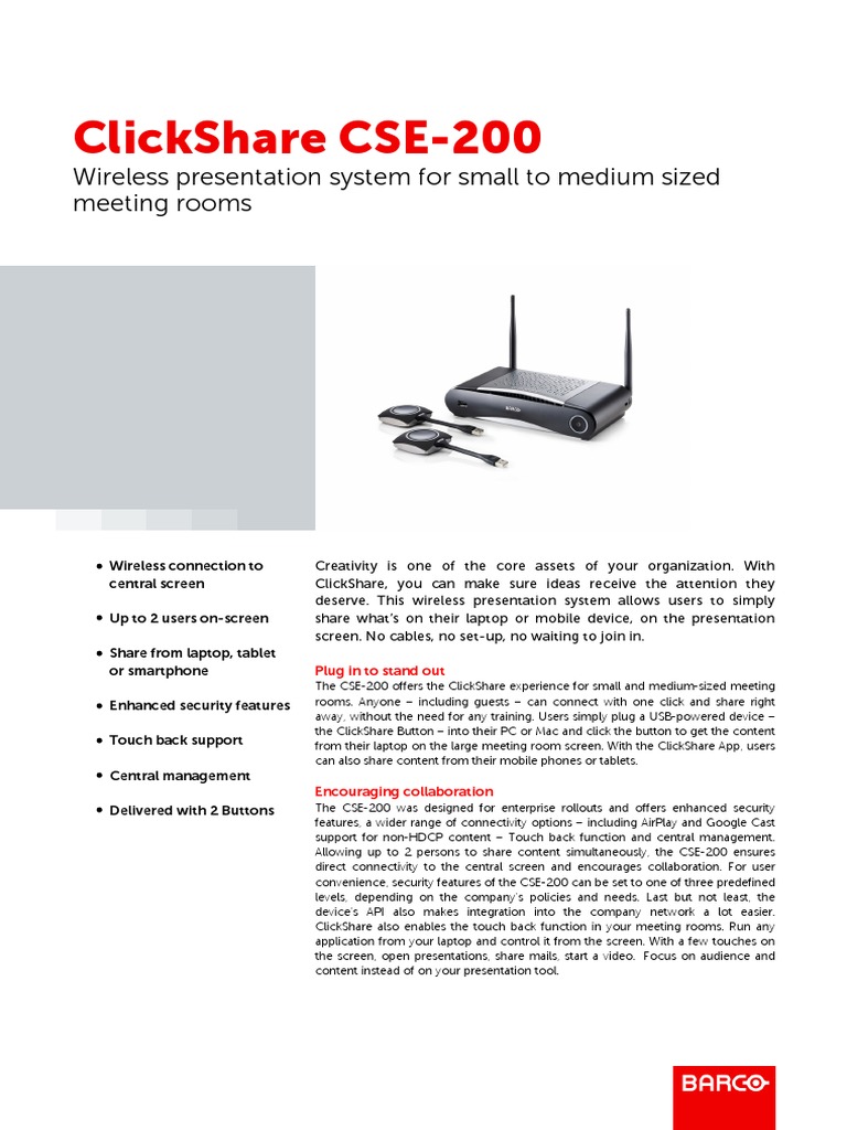 ClickShare CSE 200 | PDF | Ios | Android (Operating System)